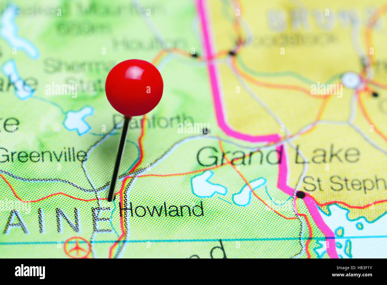 Howland pinned on a map of Maine, USA Stock Photo - Alamy