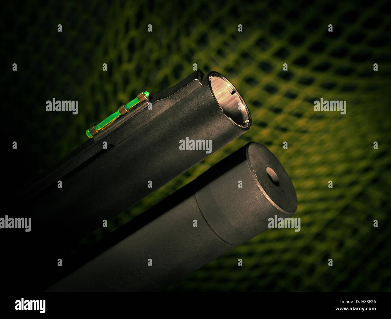 Muzzle and tube magazine on a black shotgun Stock Photo - Alamy