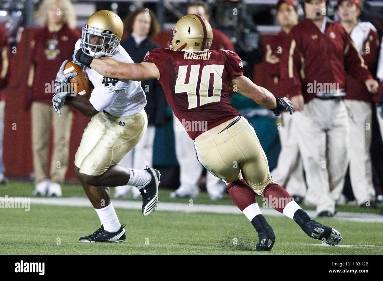 October 2, 2010; Chestnut Hill, MA, USA; Notre Dame Fighting Irish wide ...