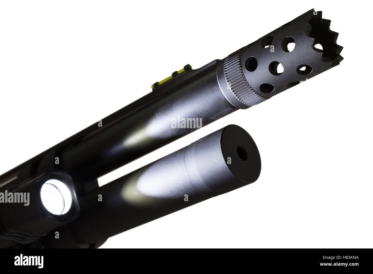 Shotgun muzzle with a weaponlight isolated on white Stock Photo - Alamy