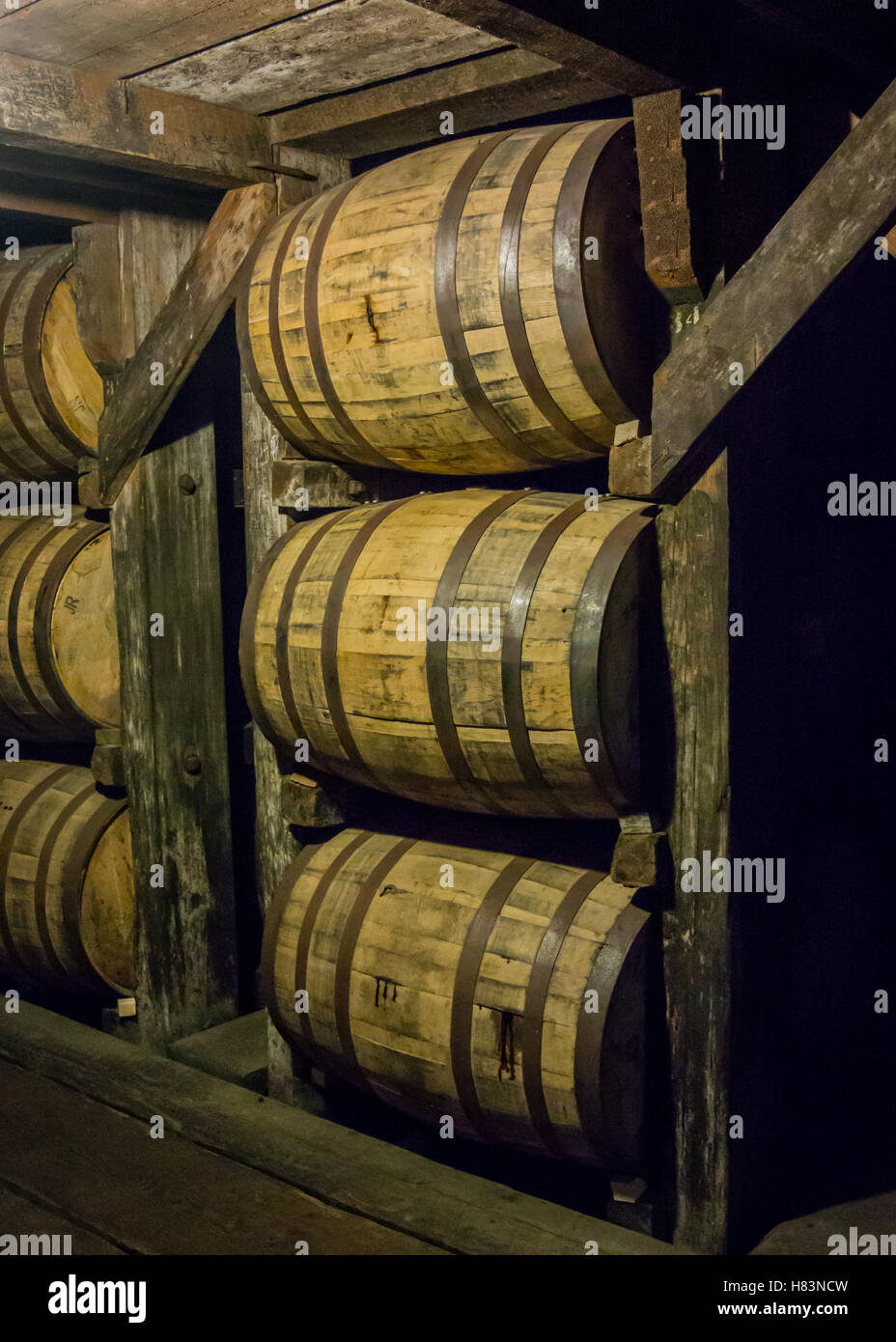 Barrels from Angle View in storage building Stock Photo - Alamy