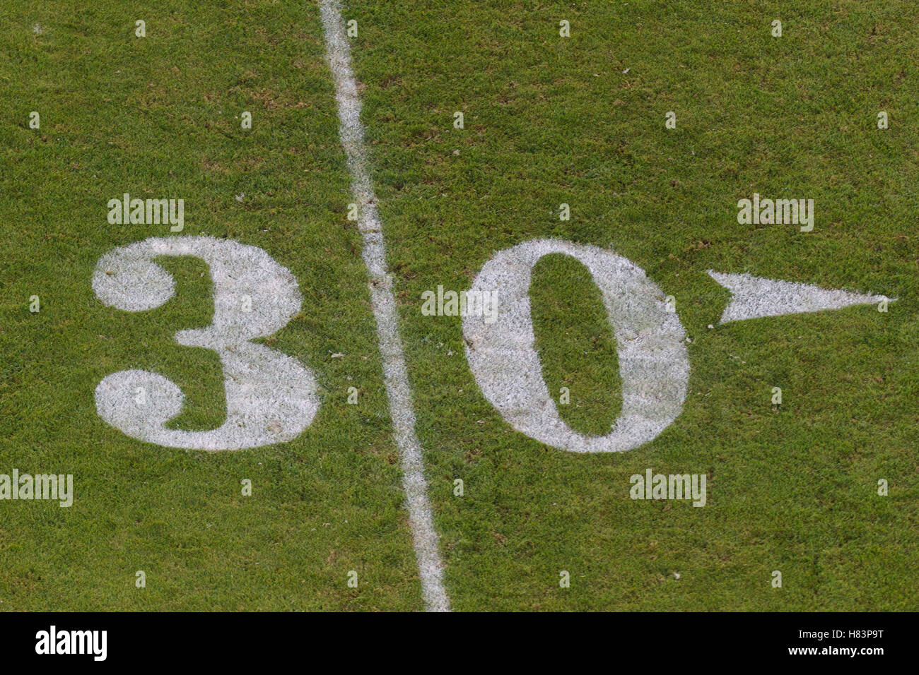 Nov 19, 2011; Stanford CA, USA; Detailed view of the 30 yard line ...