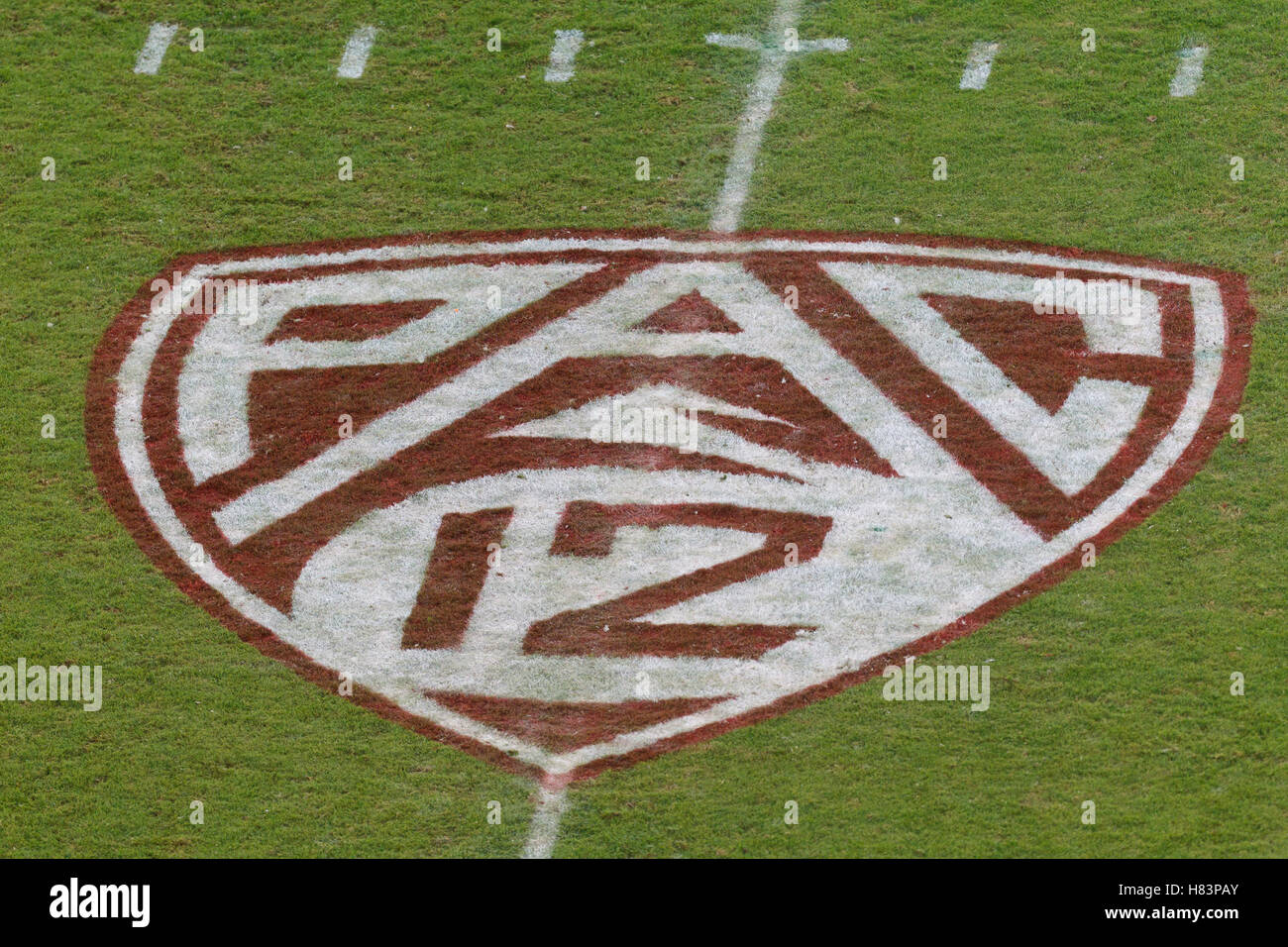 Nov 19, 2011; Stanford CA, USA; Detailed view of the Pac-12 logo ...