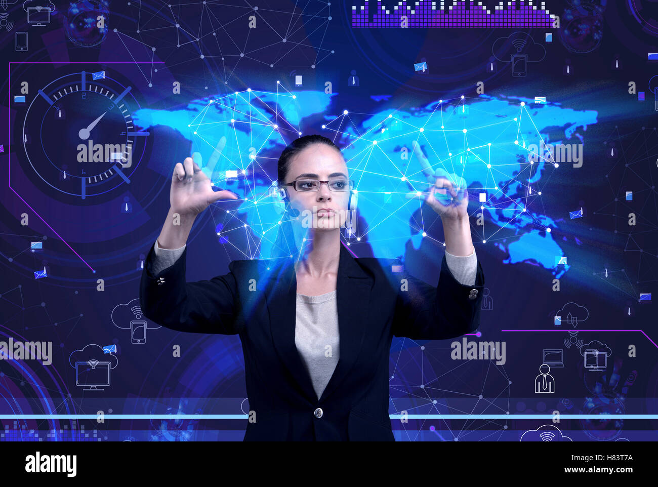 Woman in social data management concept Stock Photo - Alamy