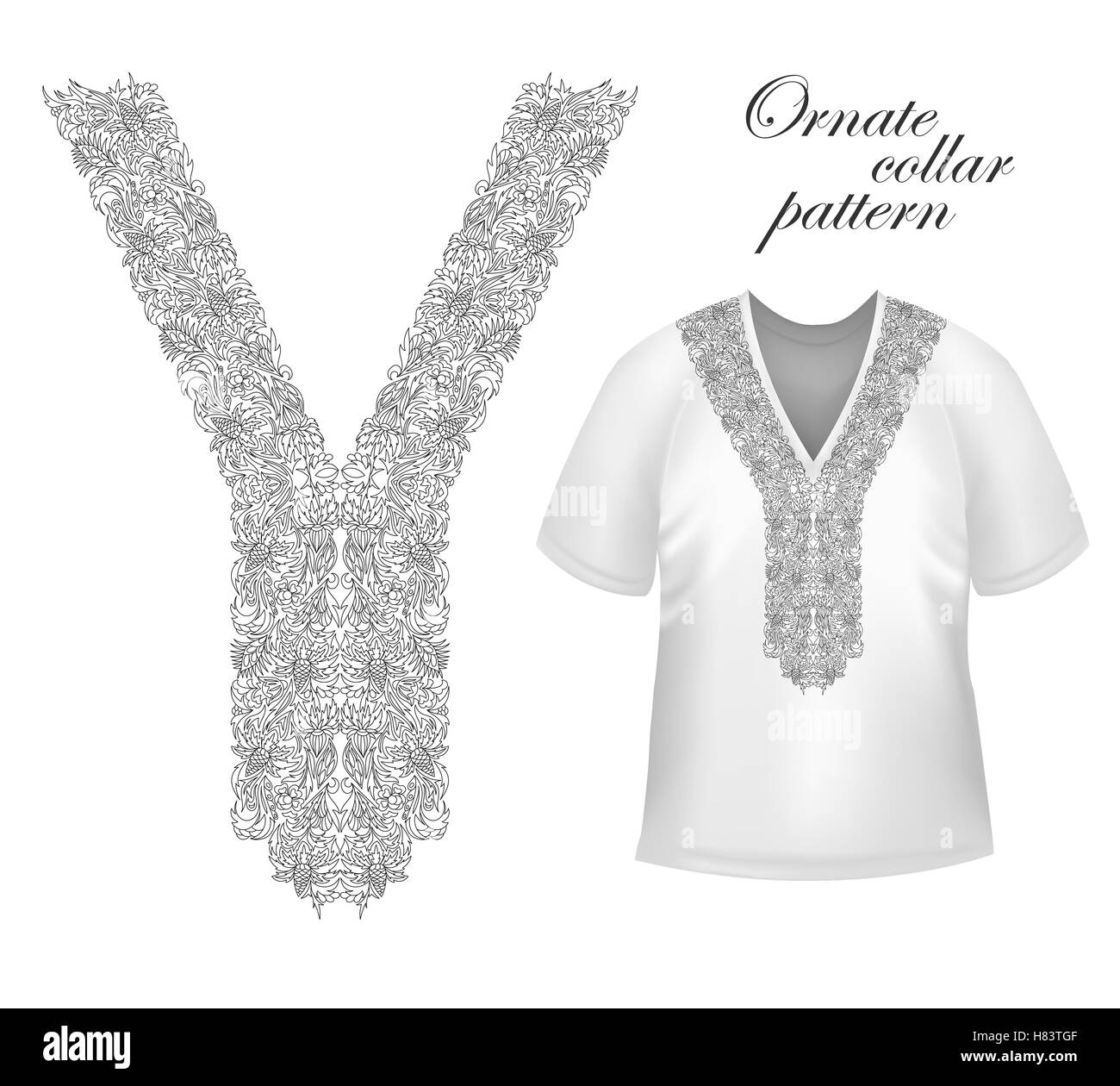 Collar front woman blouse print. Line embroidery. Vector Stock Vector ...