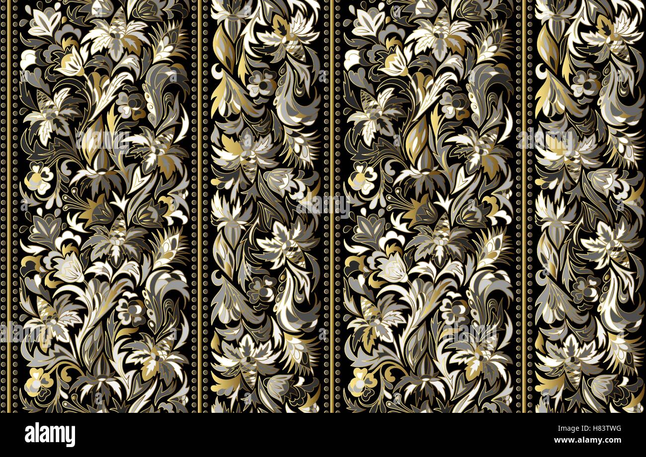 Seamless pattern with vertical stripes and floral hand drawing ornament ...