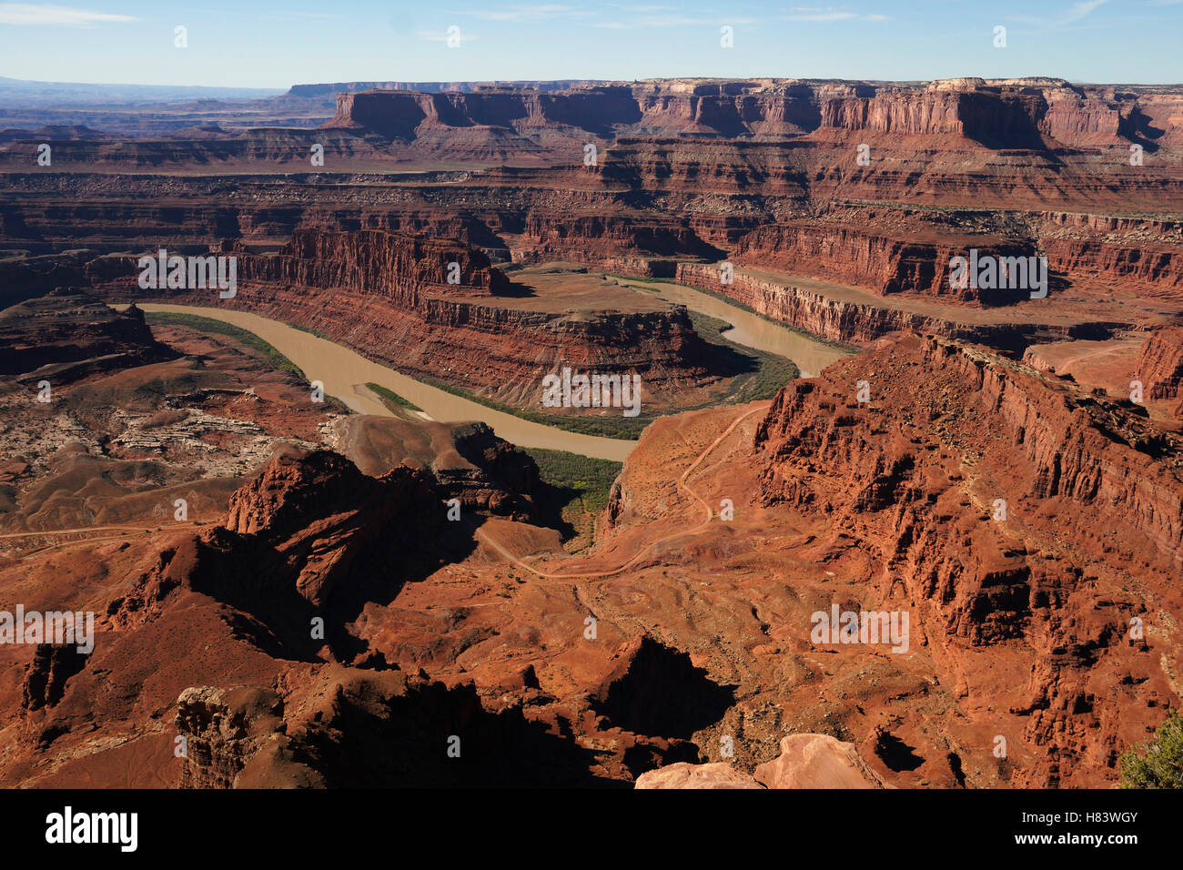 River flowing below sandstone buttes, Canyonlands National Park, Utah ...