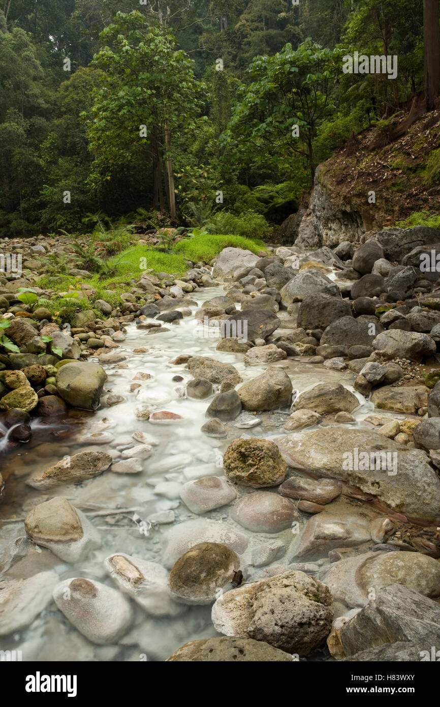White river water caused by sulphur deposits from hot spring, Tawau ...