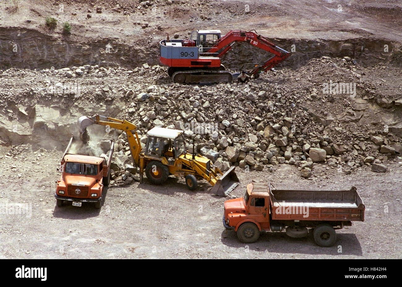 Excavation on a mountain, Maharashtra, India Stock Photo - Alamy