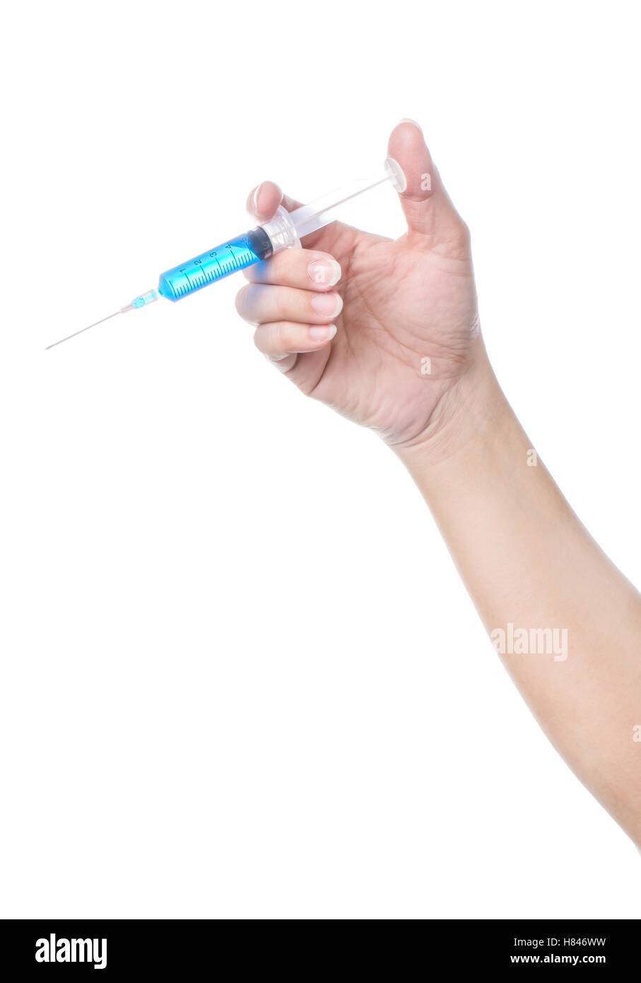 syringe in a hand on white background, isolated Stock Photo - Alamy
