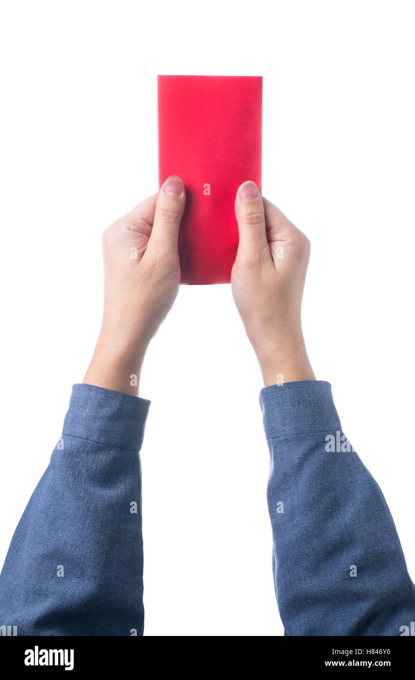 Hand holding chinese red envelope isolated over white background Stock ...