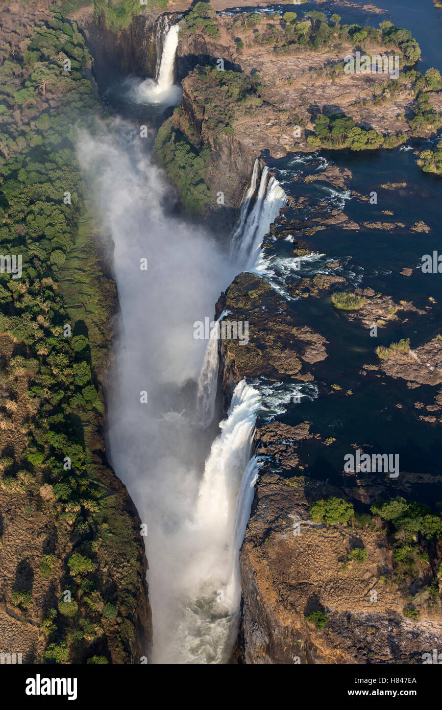 Victoria Falls cascading 420 feet into chasm, largest waterfall in the ...