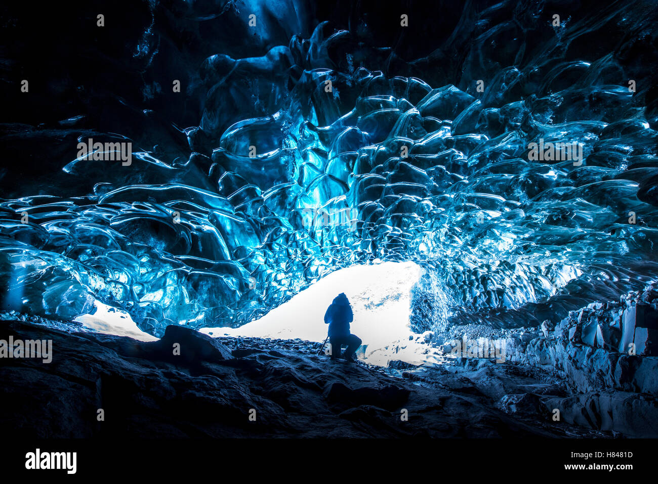 Inside Ice caves in Iceland Stock Photo - Alamy