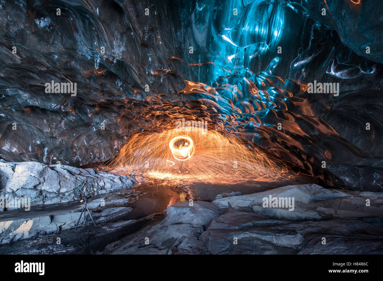 Inside Ice caves in Iceland Stock Photo - Alamy