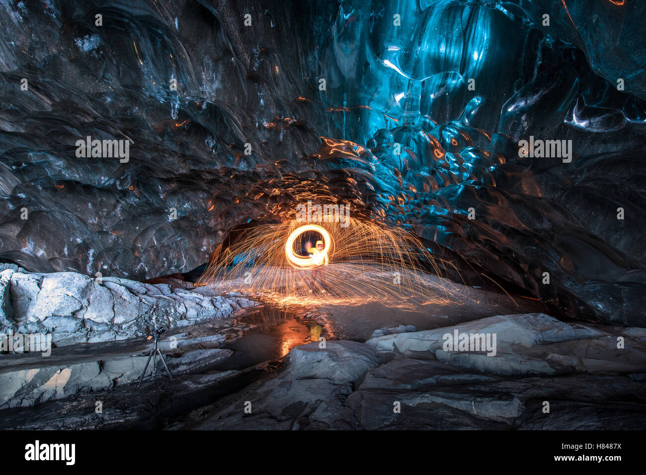 Inside Ice caves in Iceland Stock Photo - Alamy