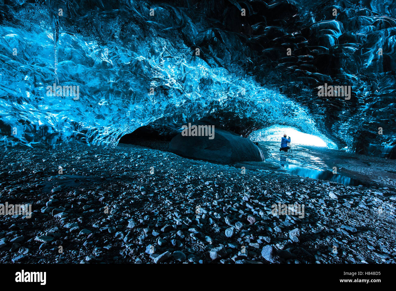 Inside Ice caves in Iceland Stock Photo - Alamy