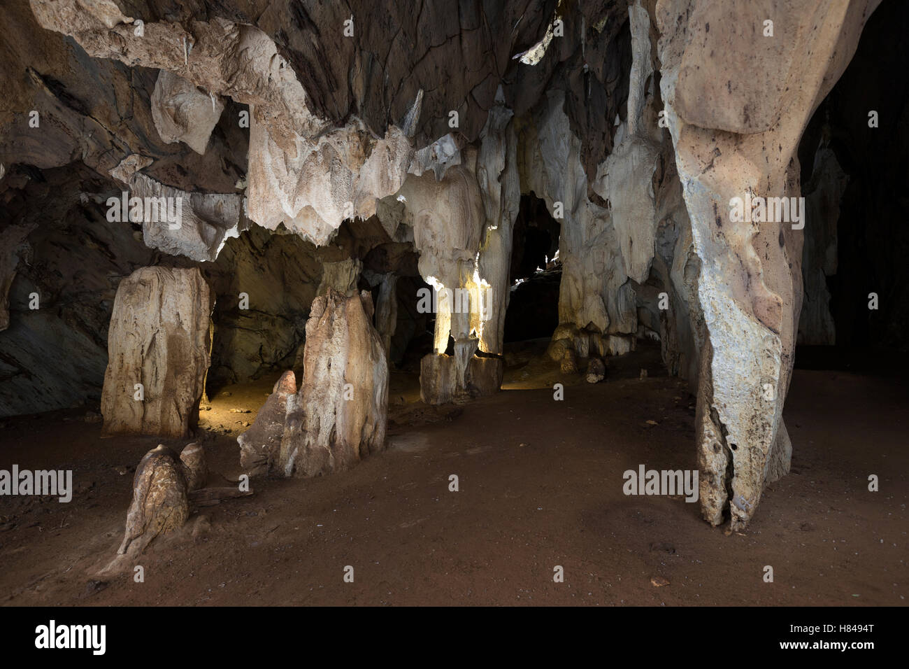 Stalagmites and stalactites in cave chamber, Gcwihaba Caves, Botswana ...