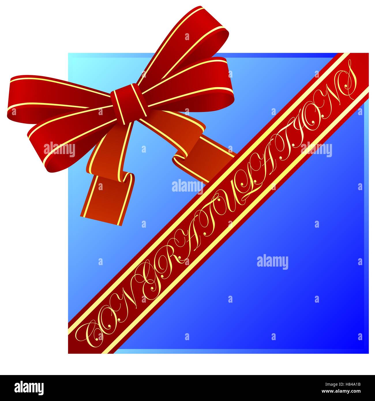 Red bow and ribbon with a congratulatory inscription. The illustration ...