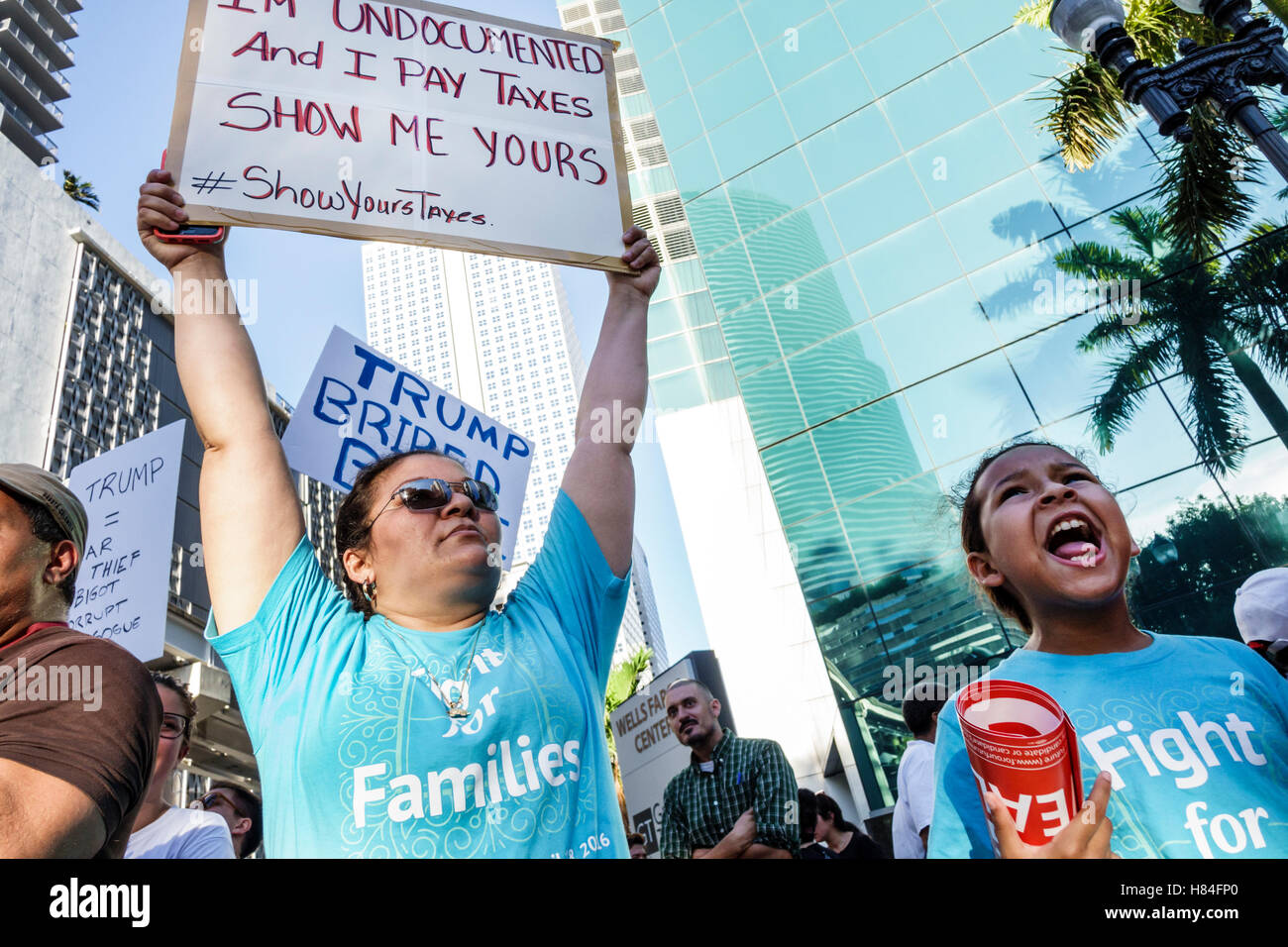 Miami Florida,protesters,signs,Spanish English,protest,2016 ...