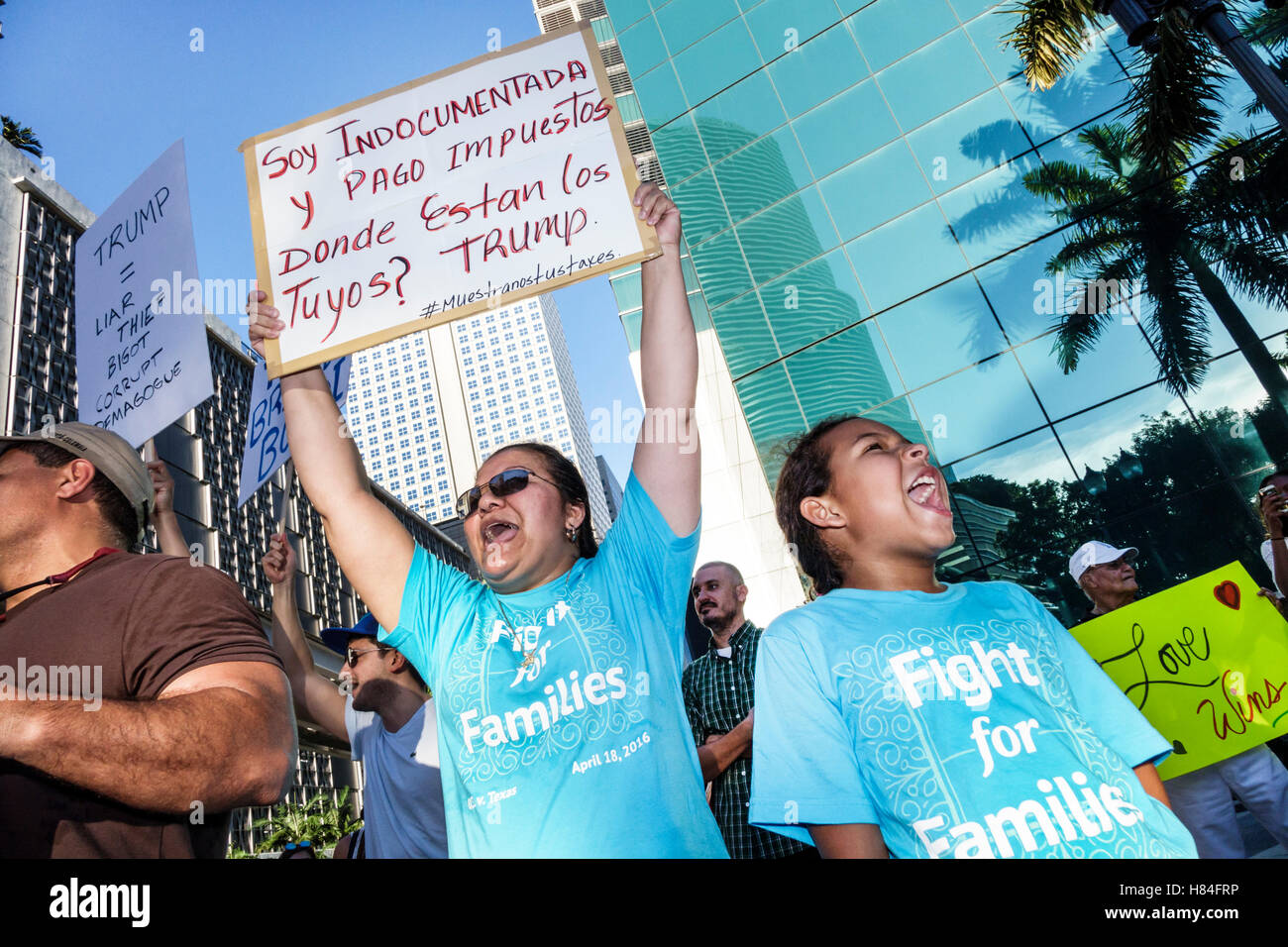 Miami Florida,protesters,signs,Spanish English,protest,2016 ...
