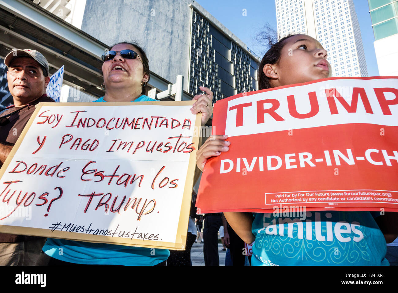 Miami Florida,protesters,signs,Spanish English,protest,2016 ...