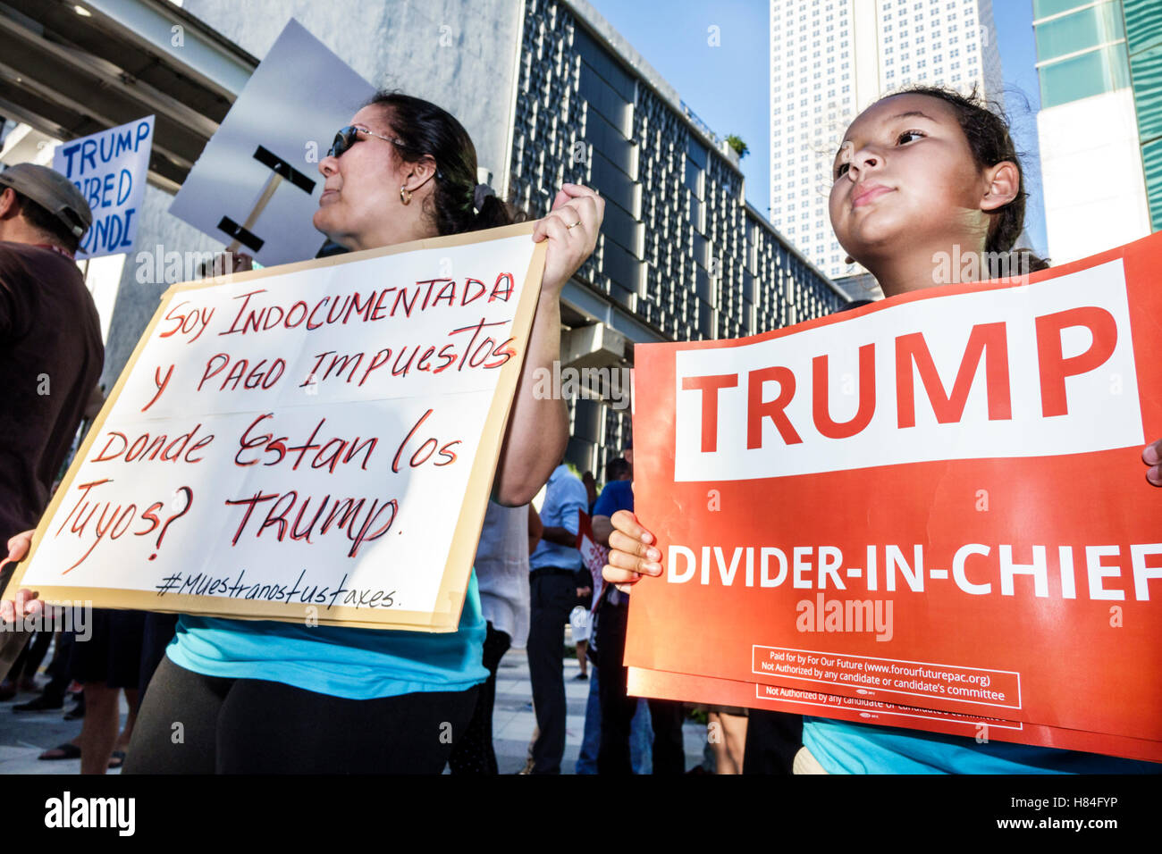 Miami Florida,protesters,signs,Spanish English,protest,2016 ...