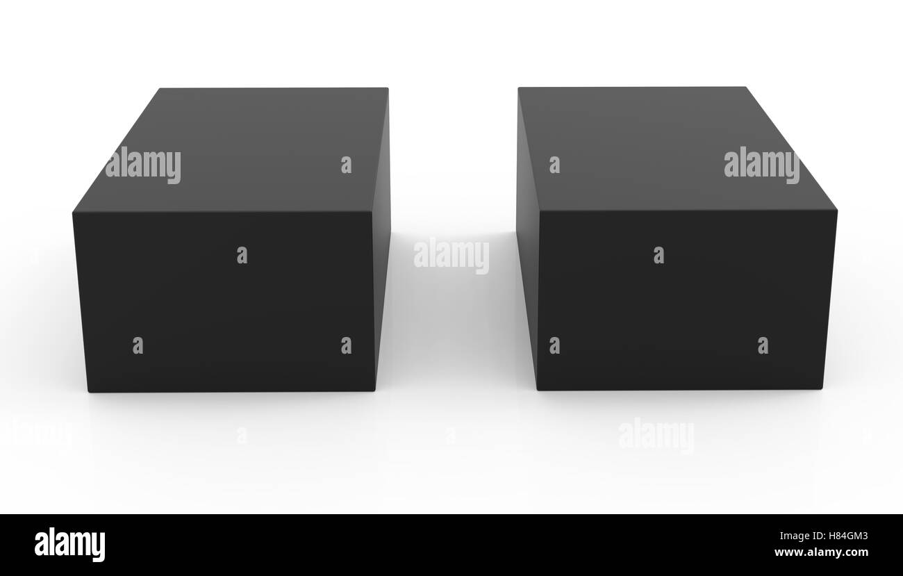 two blank black boxes packaging template, 3d rendering white background ...