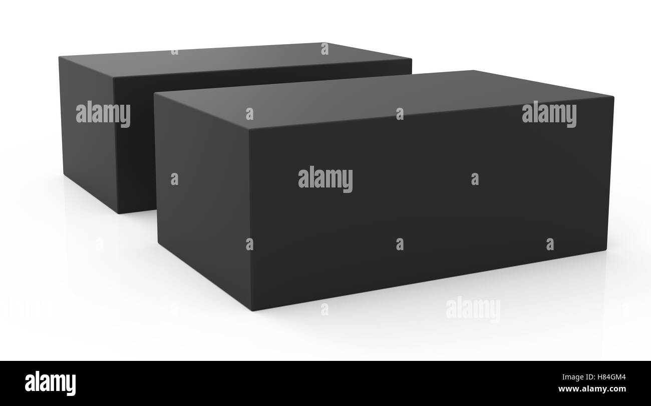 two blank black boxes packaging template, 3d rendering white background ...