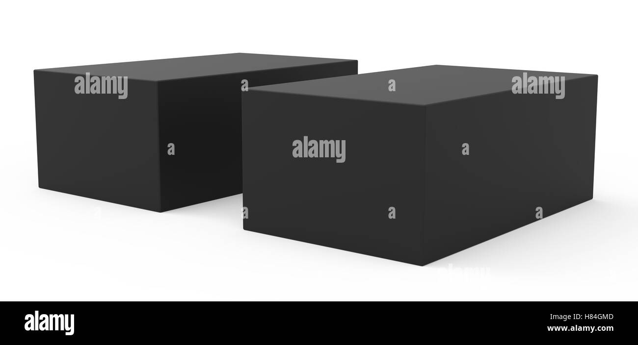 two blank black boxes packaging template, 3d rendering white background ...