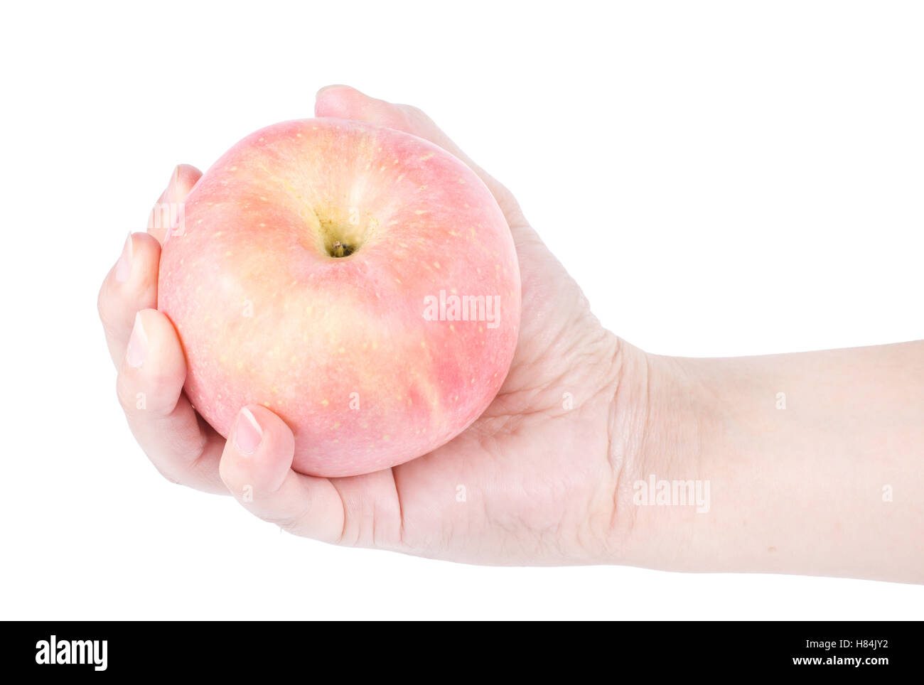 Hand holding an apple isolated on white background Stock Photo - Alamy