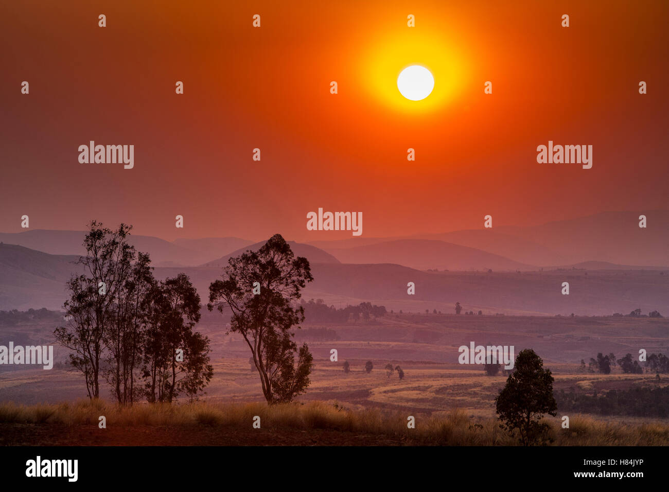 Sun setting over mountains, Madagascar Stock Photo - Alamy