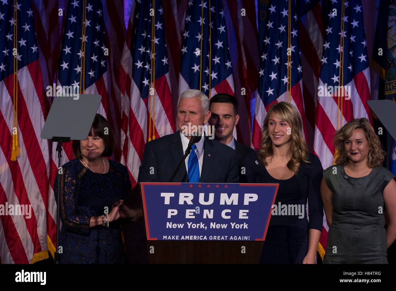 New York, NY, USA. 8th Nov, 2016. Mike Pence, family in attendance for ...