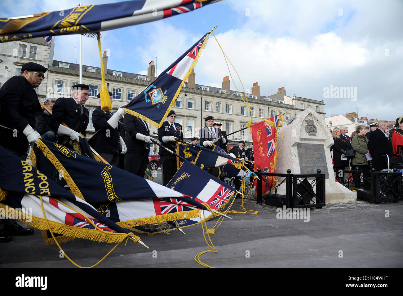 Unveiling of Memorial for merchant sailors, Weymouth, Dorset, UK Stock ...