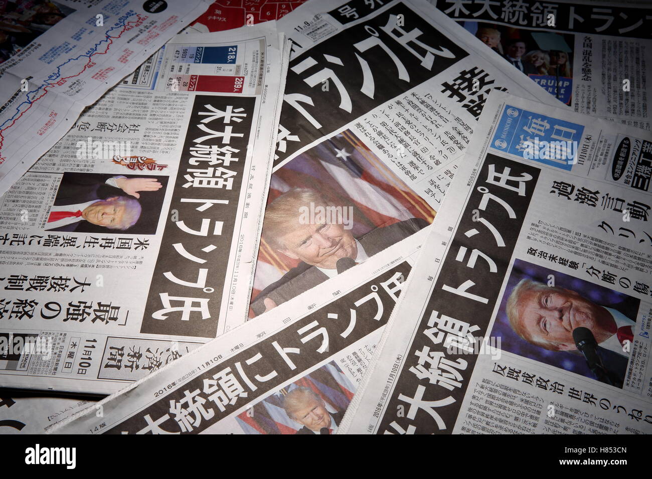 Japanese newspapers lead with the news that Donald Trump was elected as ...