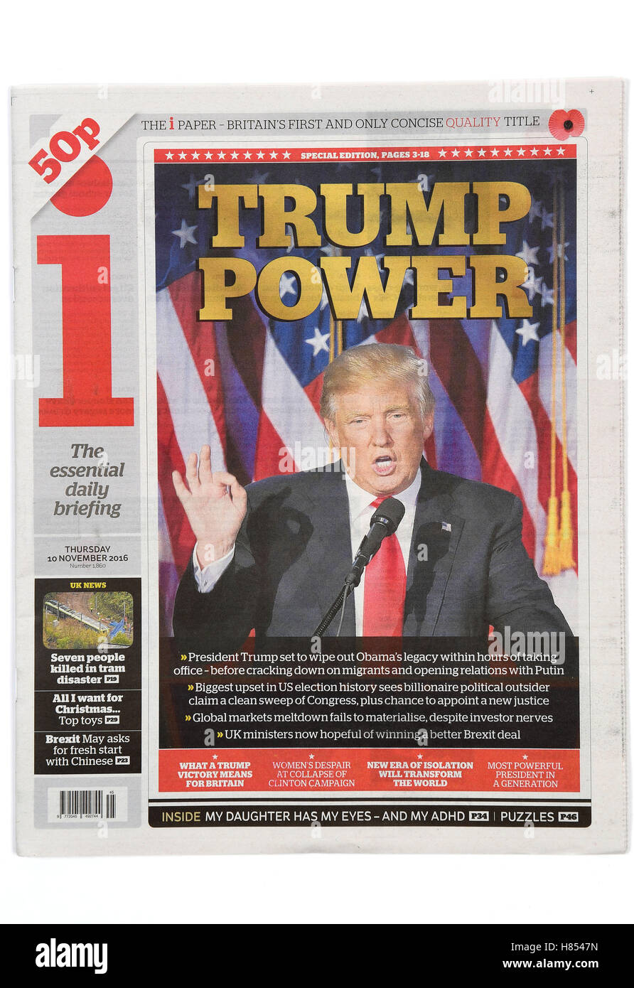 UK newspaper front pages of President-elect Donald Trump Stock Photo ...