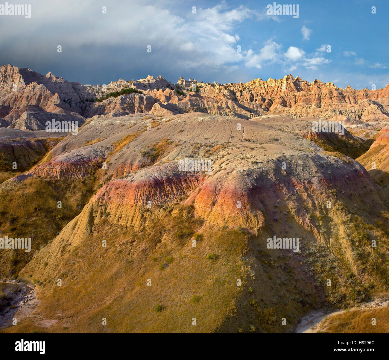 Eroded sedimentary sandstone, Badlands National Park, South Dakota ...