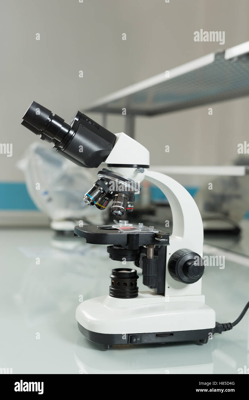 Medical equipment. microscope. Background Stock Photo - Alamy
