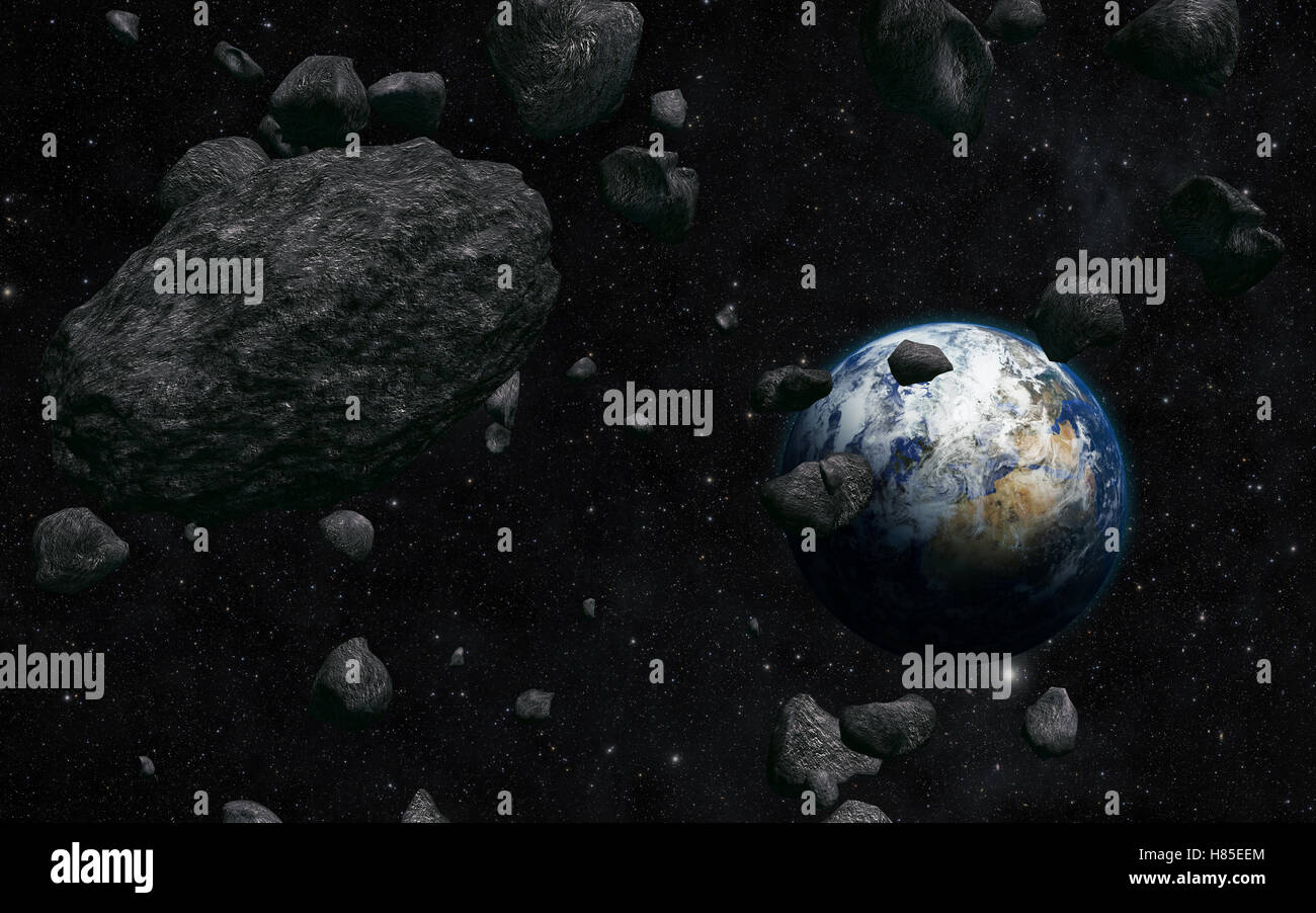 View of the planet Earth from space during meteorite impact Stock Photo ...