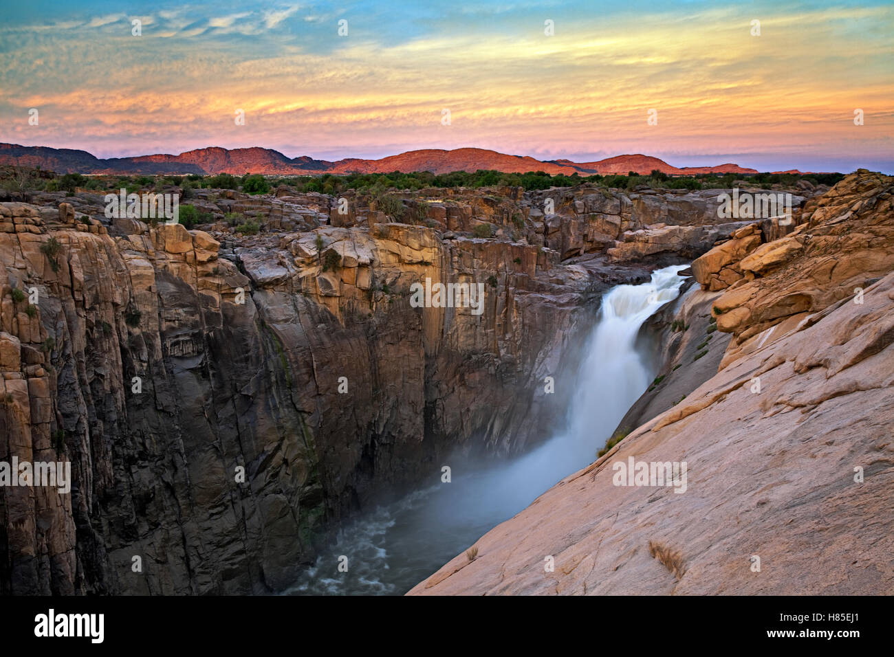 Waterfall at sunset, Augrabies Falls, Augrabies Falls Park, South ...
