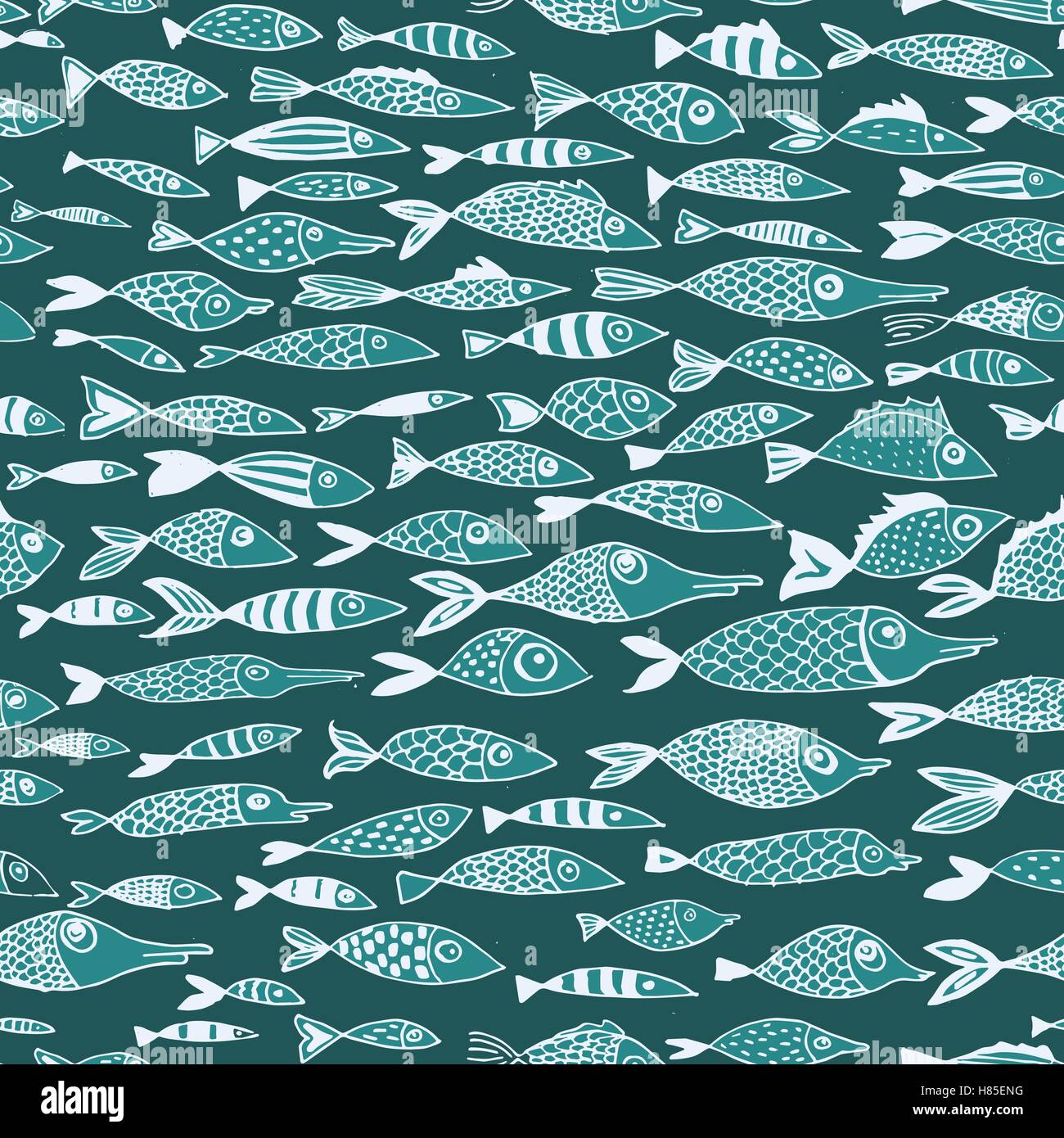 vector seamless pattern with fishes, hand drawn illustration Stock ...