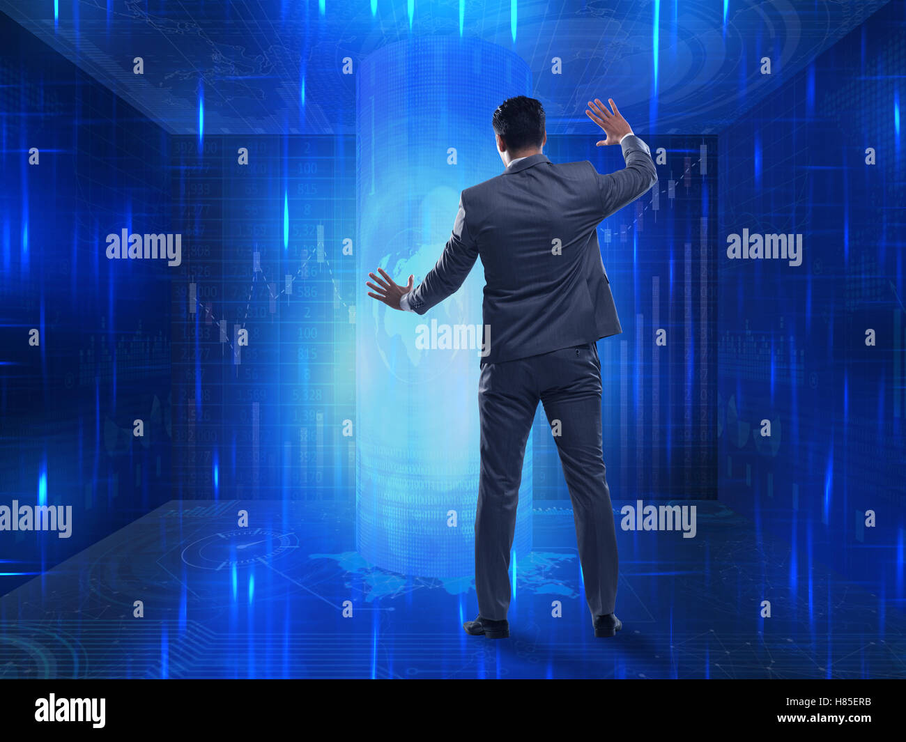 Businessman pressing virtual buttons in futuristic concept Stock Photo ...
