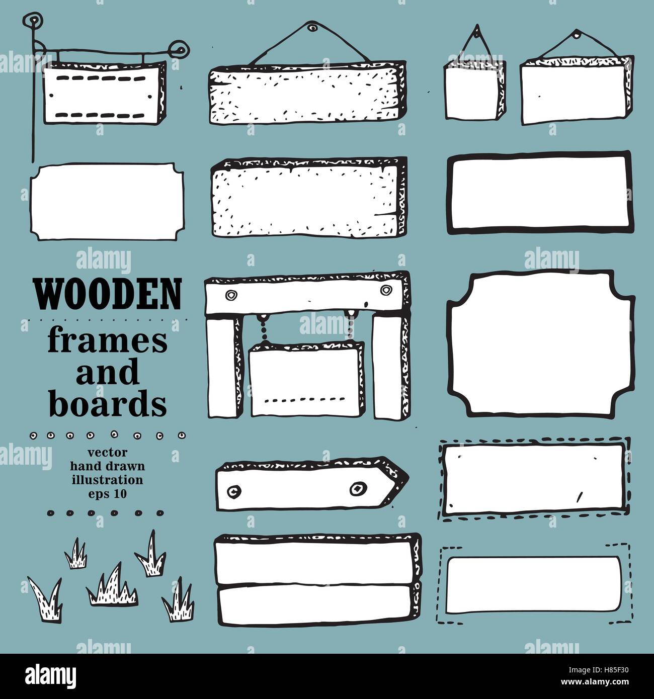 Wooden signs, frames, boards. Vector icon set Hand drawn Stock Vector ...