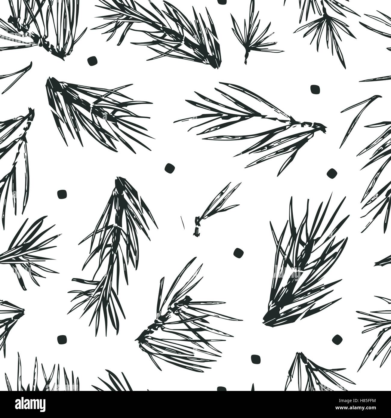 seamless vector pattern with pine branches, pine tree, hand drawn Stock ...