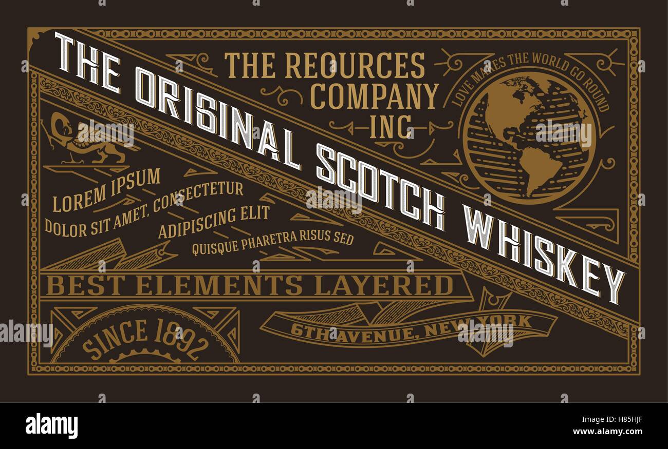 Vintage label design for Whiskey and Wine label, Restaurant banner ...