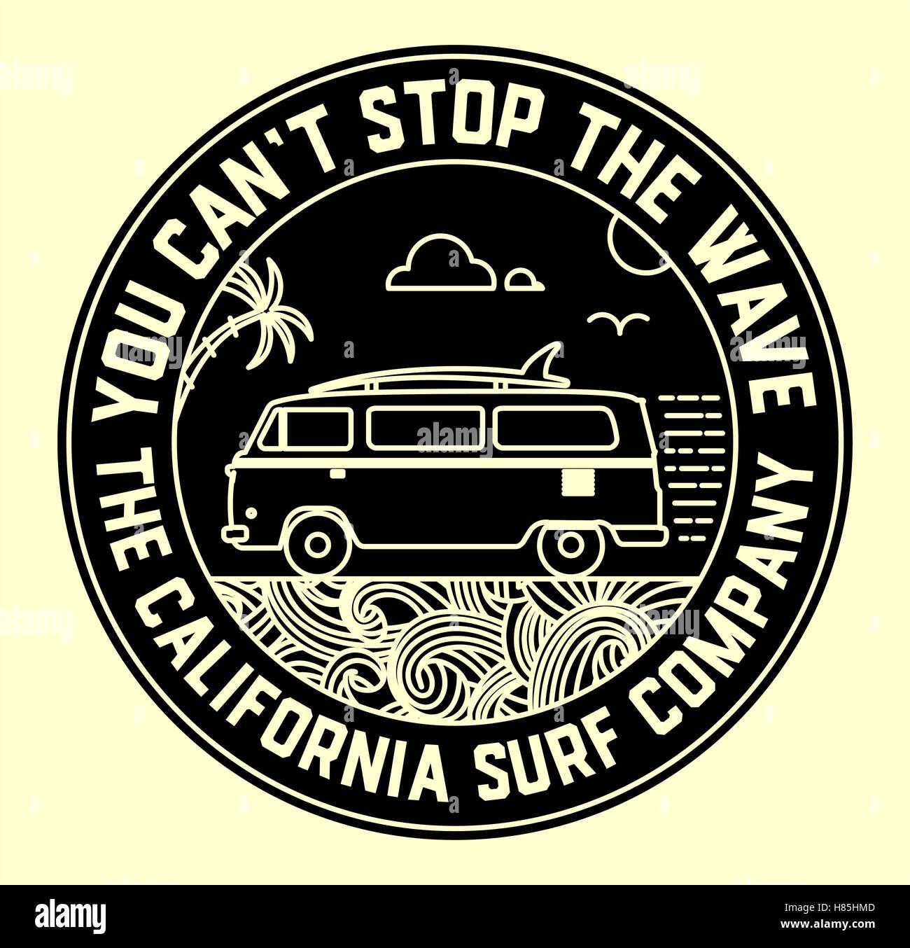 Surf label with van and surf elements Stock Vector Image & Art - Alamy