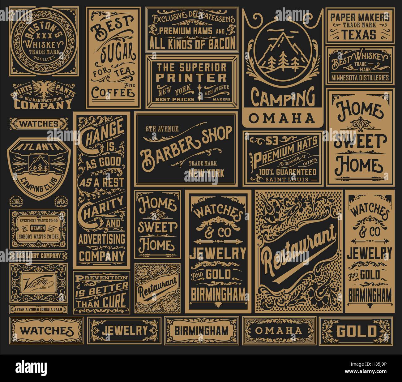 Mega pack of old advertisement designs and labels - Vector illustration ...