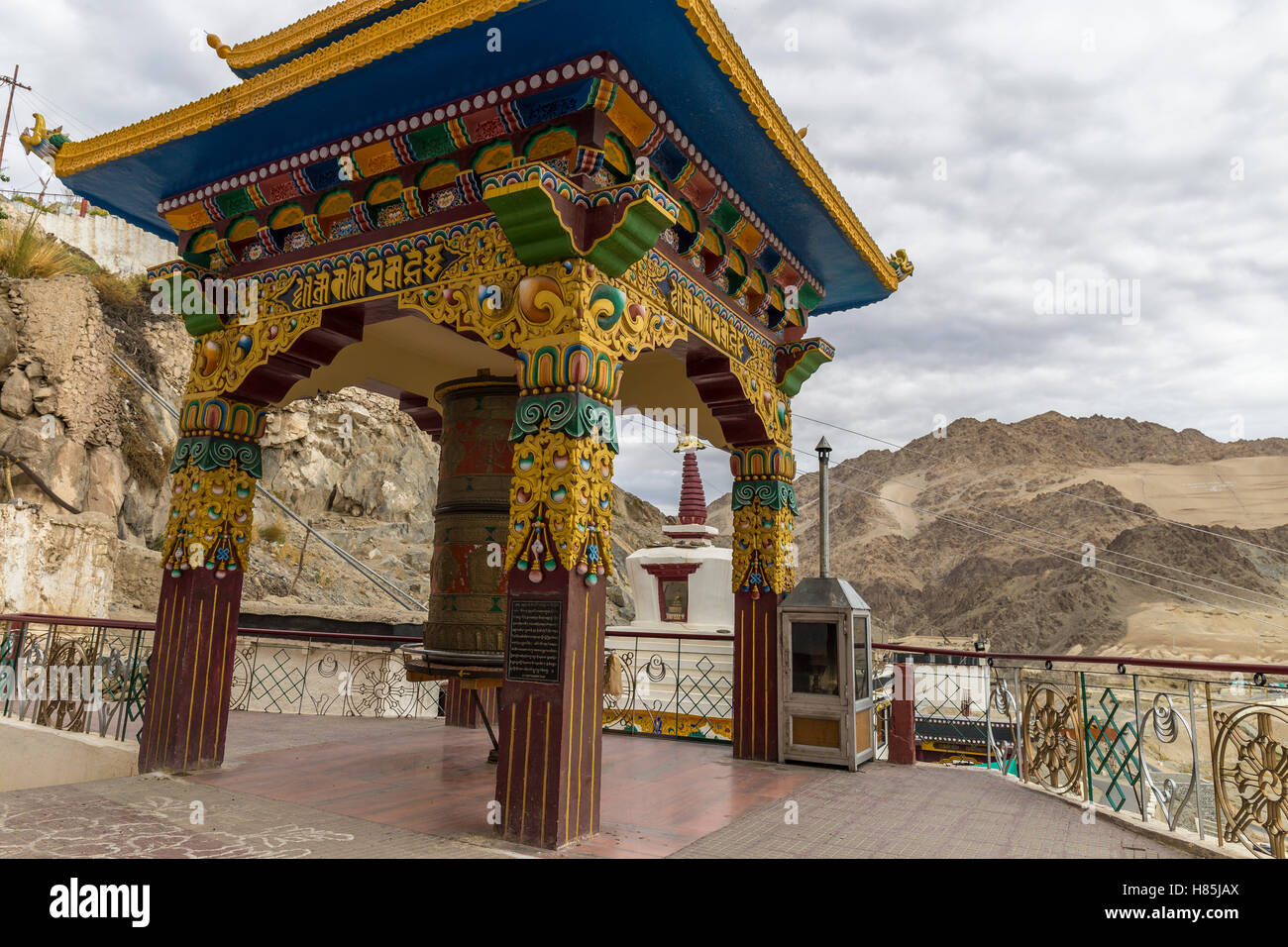 Large prayer wheel at Spituk Gompa Stock Photo - Alamy
