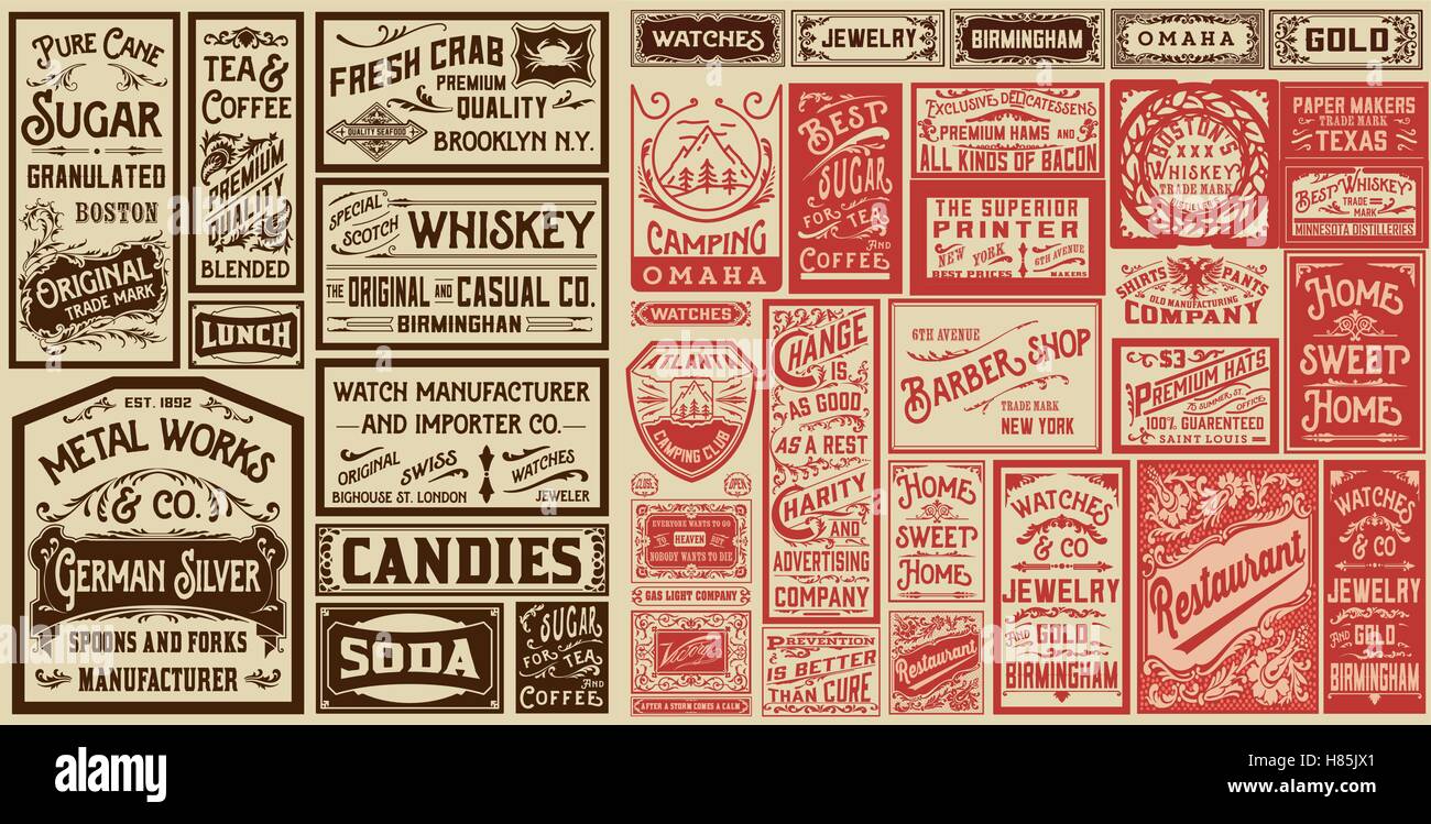 Mega set of old advertisement designs and labels - Vector illustration ...