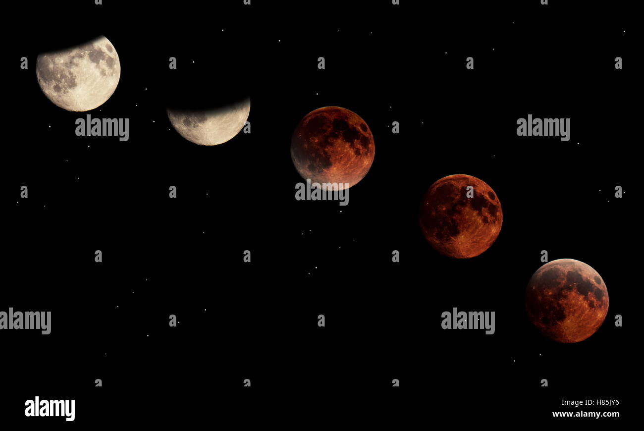 Composite image of the stages of a total lunar eclipse Stock Photo - Alamy