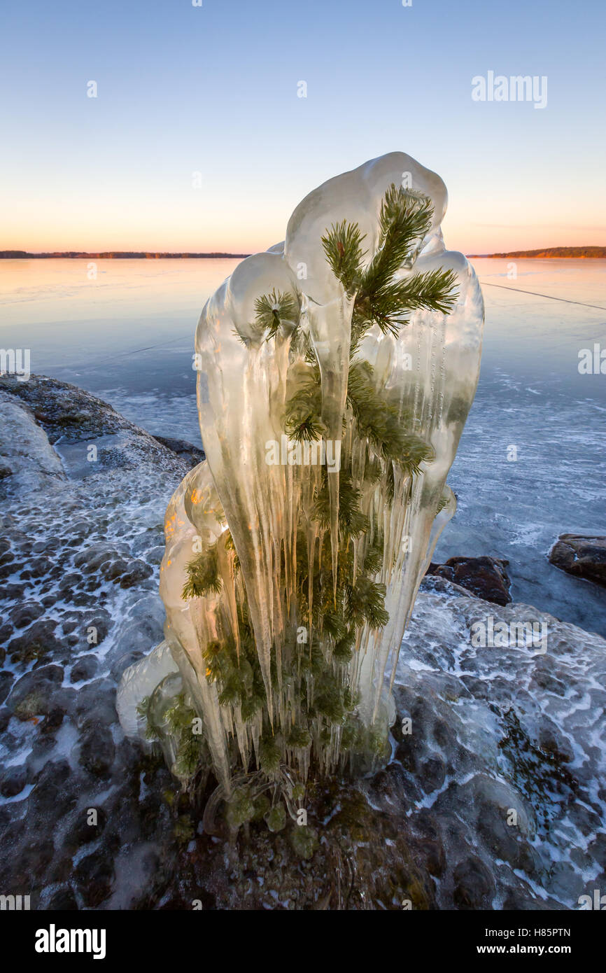 Beautiful Ice by lakeside at wintertime in Wilderness Stock Photo - Alamy